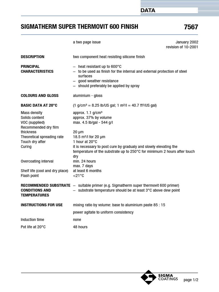 Sigmatherm Thermovit 600 (HR) | PDF | Safety | Paint