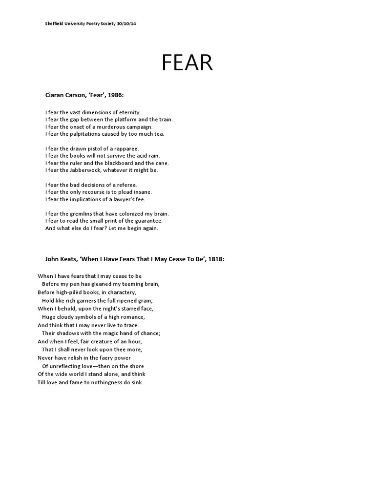 Fear | PDF | Poetry