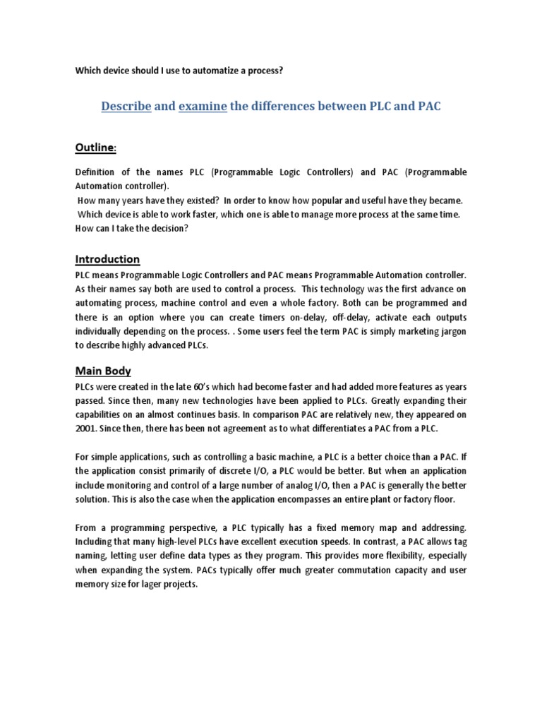 Examine The Differences Between PLC and PAC | PDF | Programmable Logic ...