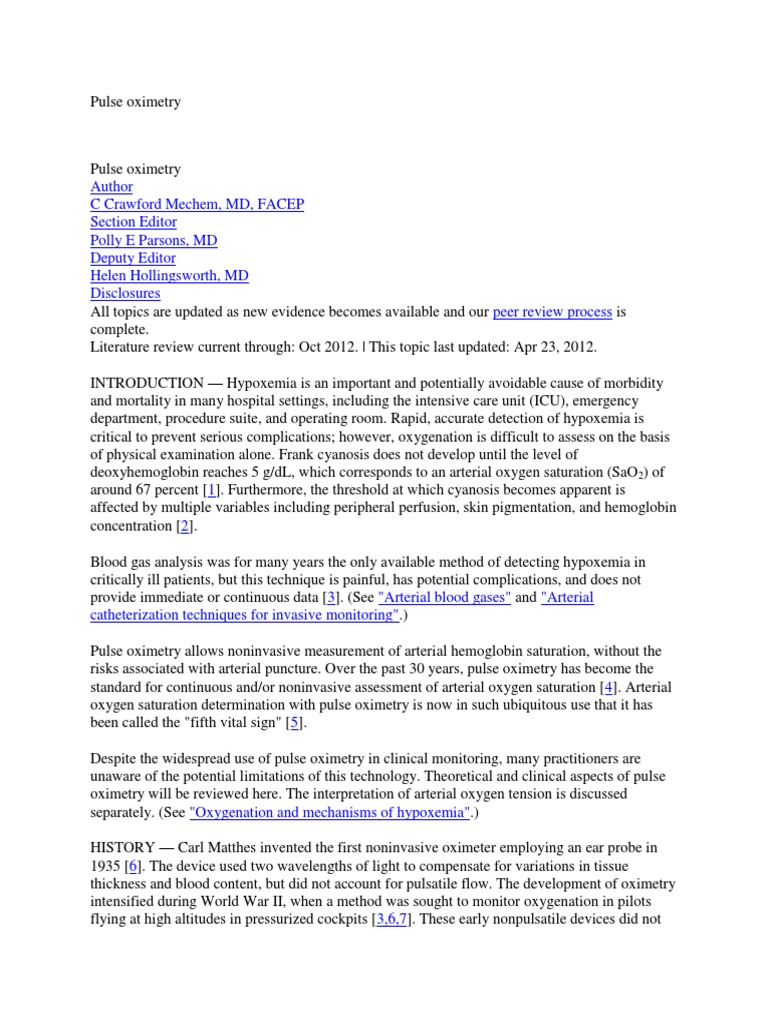 Pulse Oximetry | PDF | Clinical Medicine | Medical Specialties
