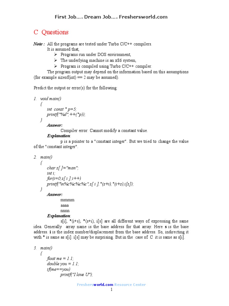 C Program Output Predictions | PDF | Computer Programming | Software ...