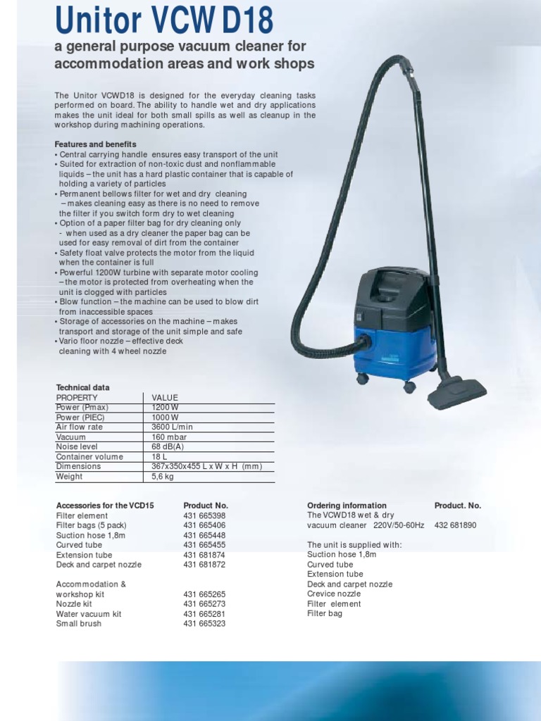 Unitor VCWD18 Wet & Dry Vacuum Cleaner | PDF