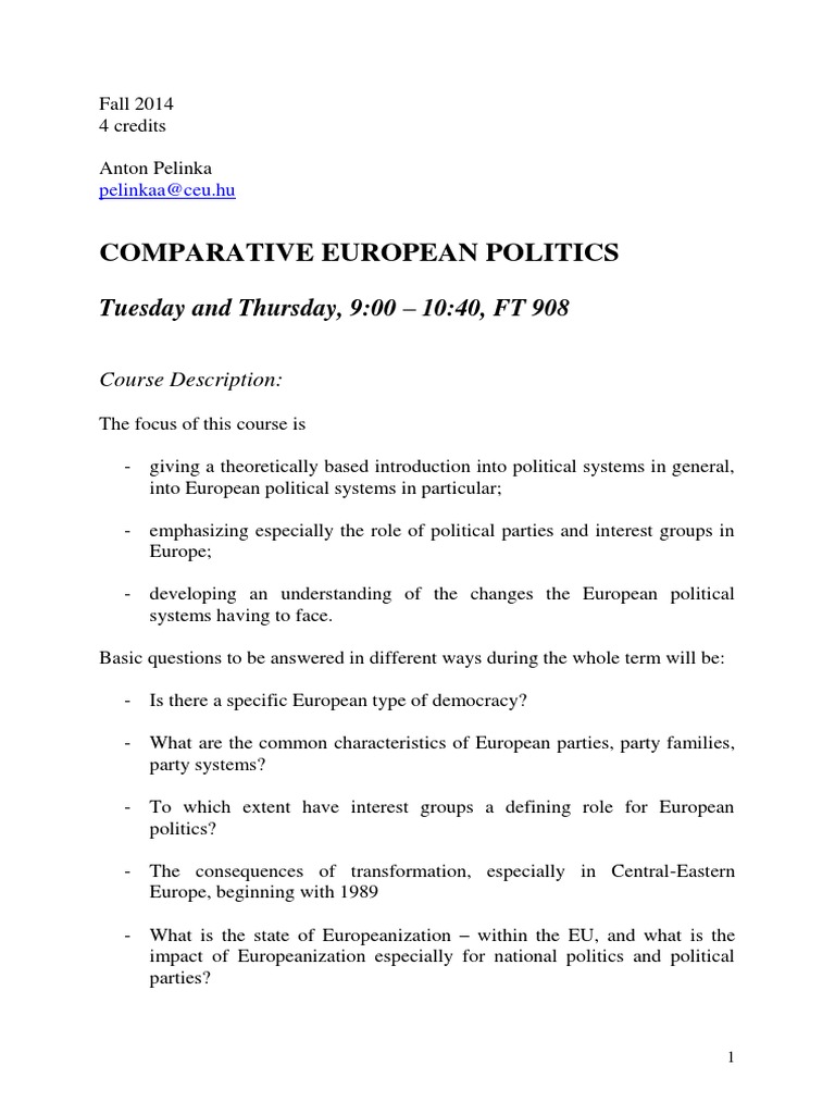 Comparative Analysis of European Political Systems: An Introduction to ...