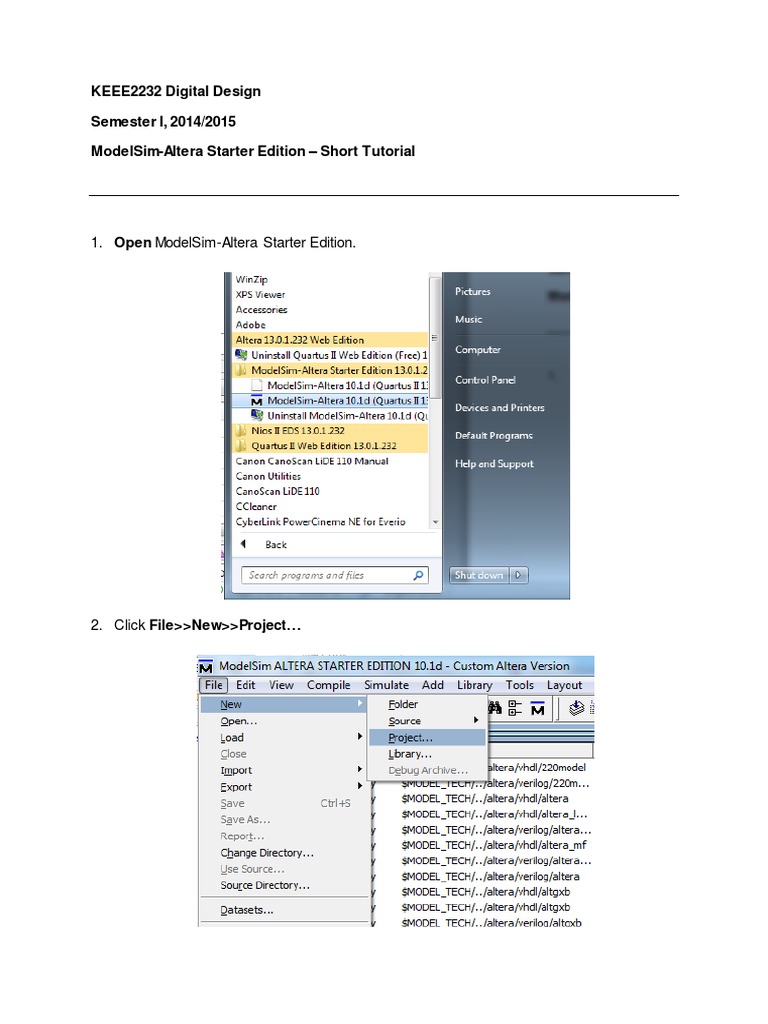 ModelSim-Altera Starter Edition - Short Tutorial | PDF | Software | Digital Technology