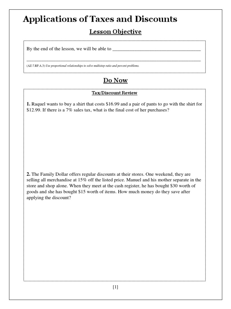 Applications of Taxes and Discounts | PDF | Black Friday (Shopping ...