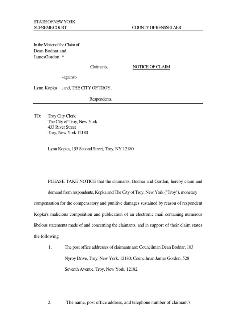 Notice of Claim | Defamation | Damages