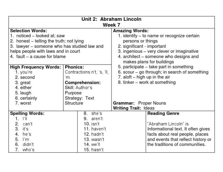 Second Grade Reading: Abraham Lincoln | PDF