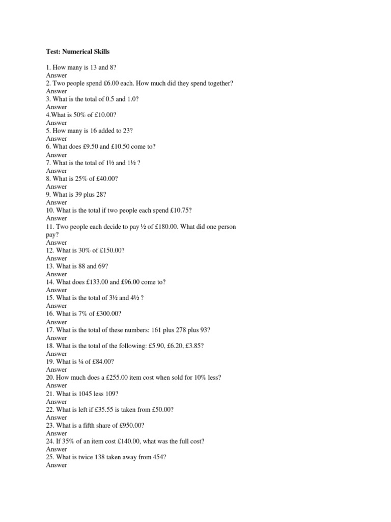 Test: Numerical Skills | PDF | Economy (General) | Finance (General)