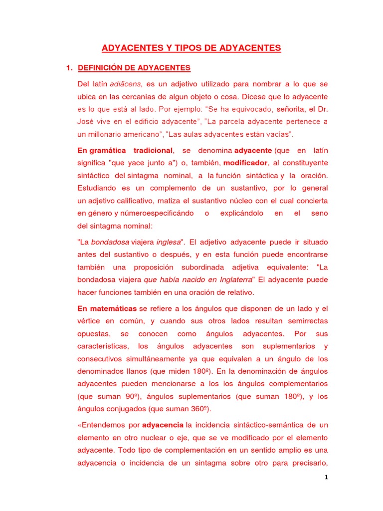 Definición y Tipos de Adyacentes | PDF | Oración (Lingüística) | Adjetivo