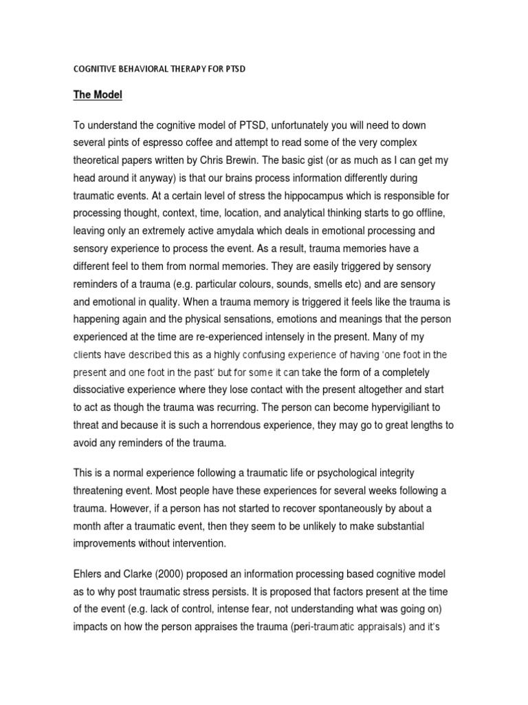 The Model: Cognitive Behavioral Therapy For PTSD | PDF | Psychological ...