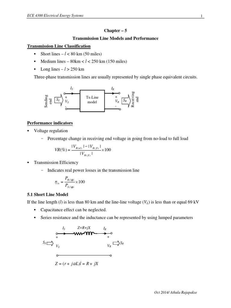 Chapter - 5 Transmission Line Models and Performance Transmission Line ...