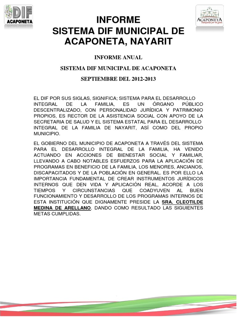 Informe Dif 2012-2013 | PDF