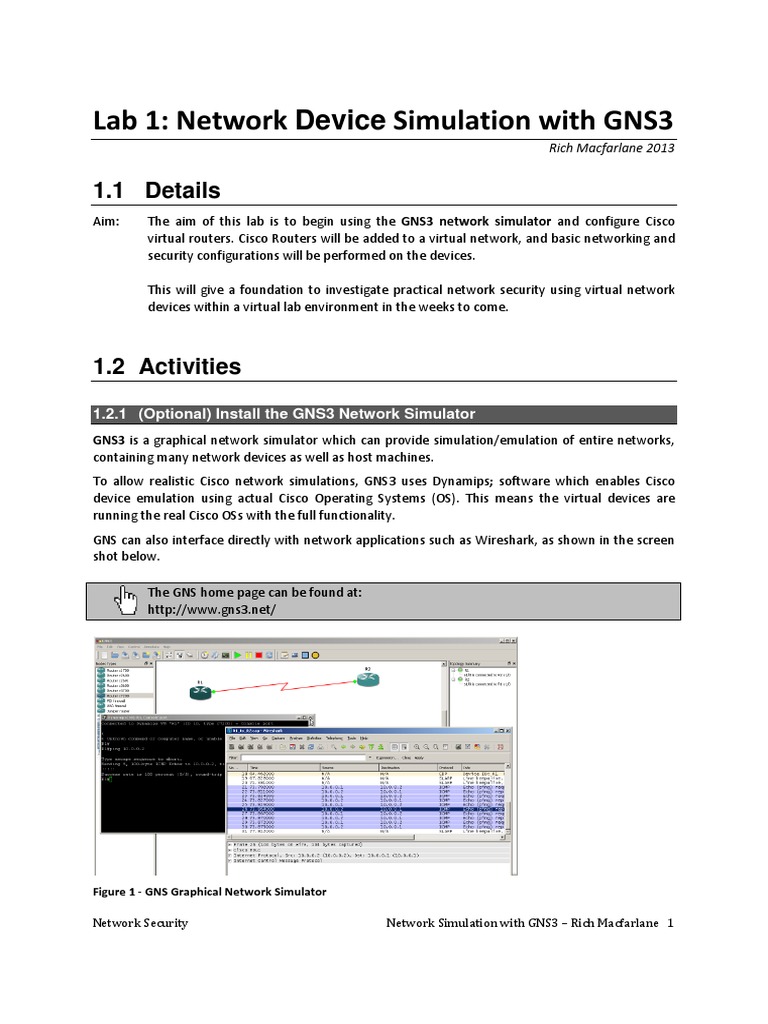 Lab 1: Network Simulation With GNS3: Device | PDF | Password | Command Line Interface