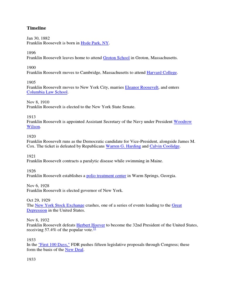 Franklin D Timeline | PDF | Franklin D. Roosevelt | New Deal