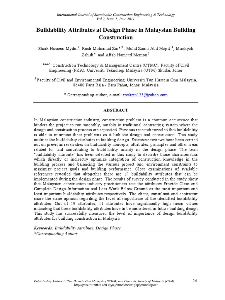 Buildability Attributes at Design Phase in Malaysian Building ...