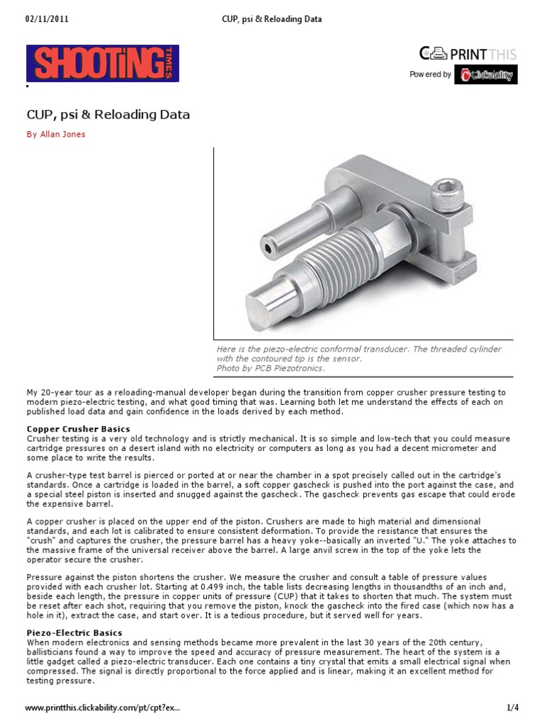CUP, Psi & Reloading Data | PDF | Cartridge (Firearms) | Ammunition
