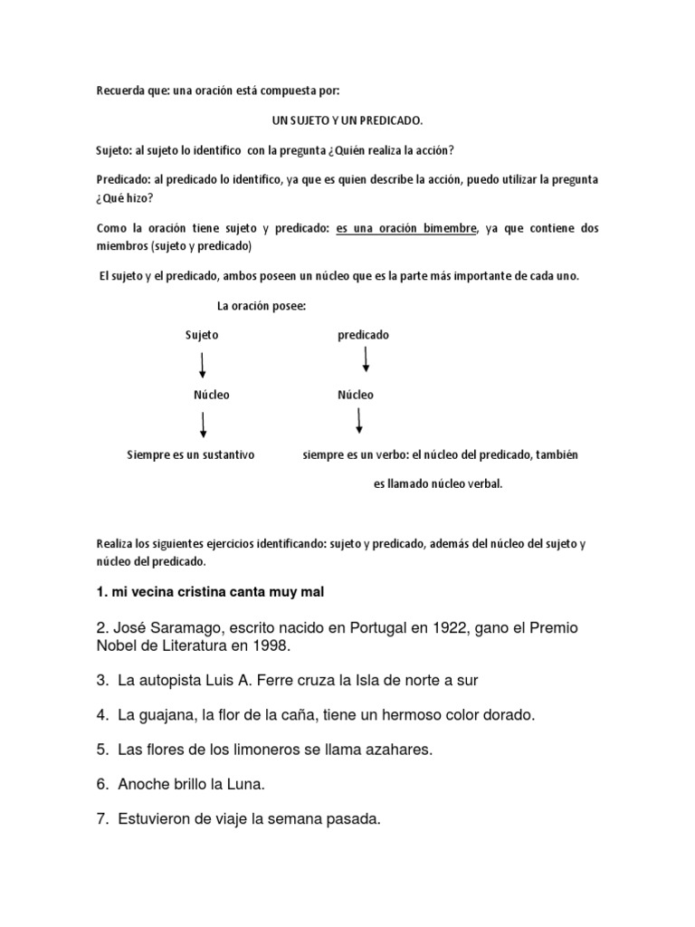 Núcleo del Sujeto y Predicado | PDF | Adverbio | Asunto (gramática)