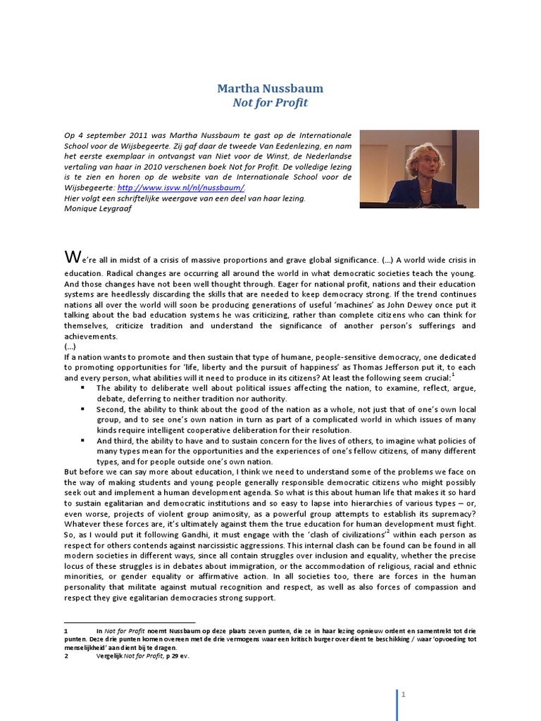 Martha - Nussbaum Not For Profit PDF | PDF | Critical Thinking | Thought