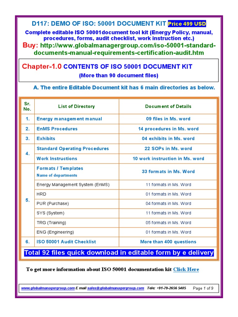 Sample ISO 50001 Manual Documents | PDF
