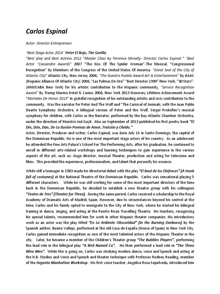 Carlos Espinal: A Theatrical Journey | PDF | Actor | Theatre