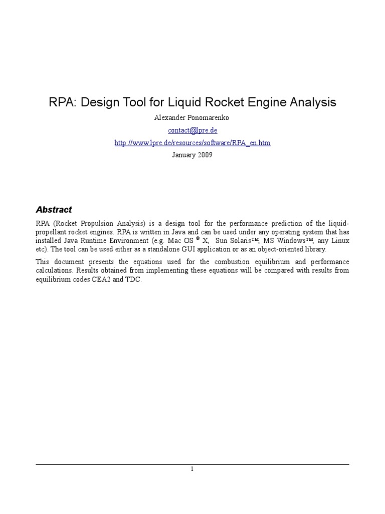 RPA - Liquid Rocket Engine Analysis | PDF | Rocket Engine | Liquid ...