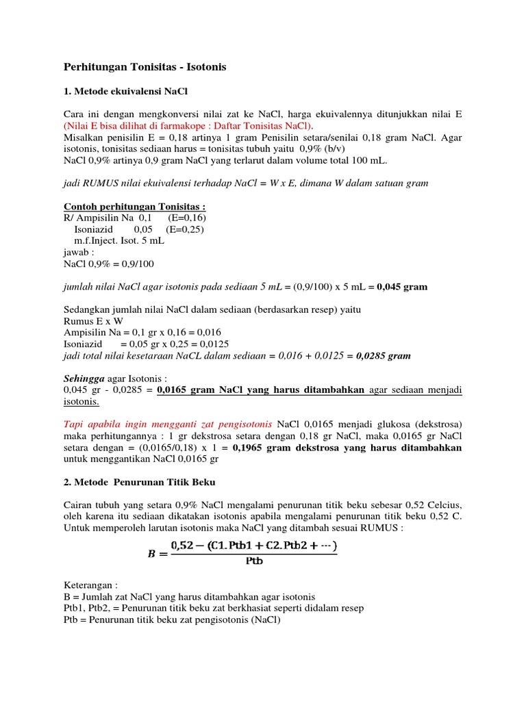 Perhitungan Tonisitas NaCl Isotonis | PDF | Sains & Matematika