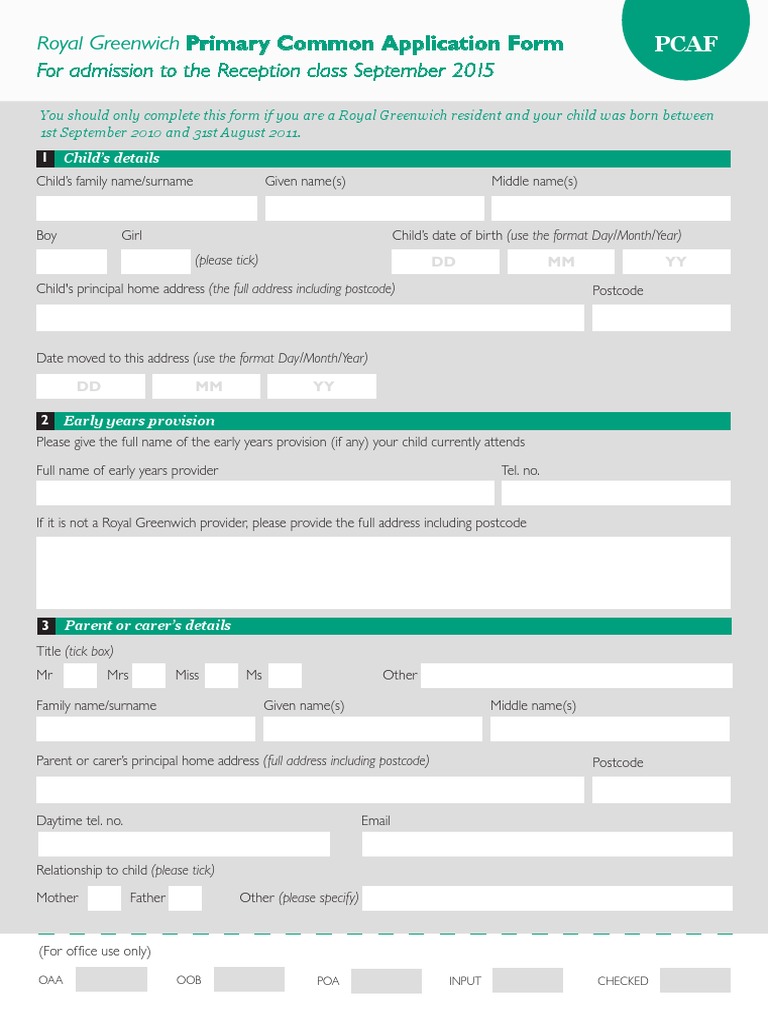 Primary Common Application Form: Royal Greenwich | PDF | Justice ...