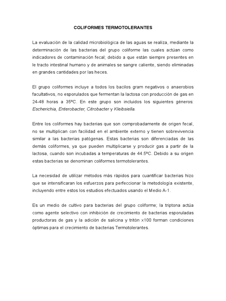 Coliformes Termotolerantes | PDF | Procariota | Microbiología