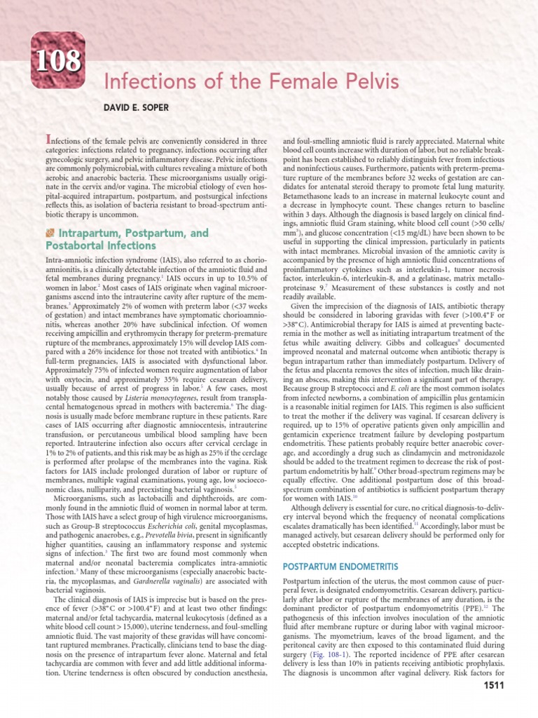 Infections of The Female Pelvis: Intrapartum, Postpartum, and ...
