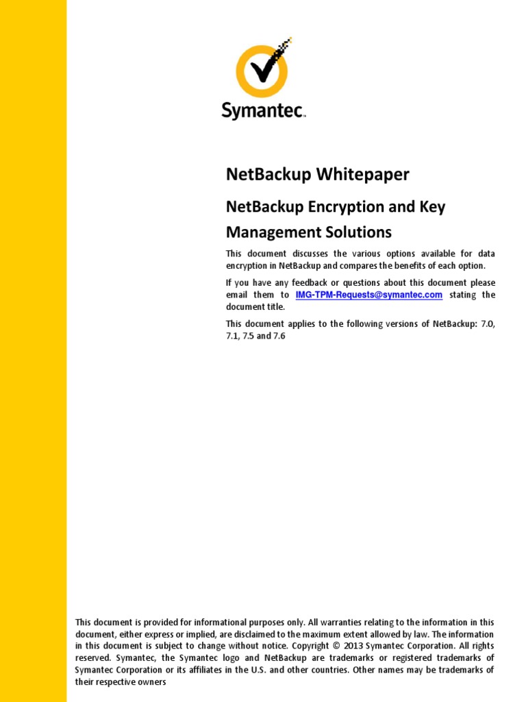 NetBackup Encryption and Key Management Solutions PDF | PDF | Backup ...