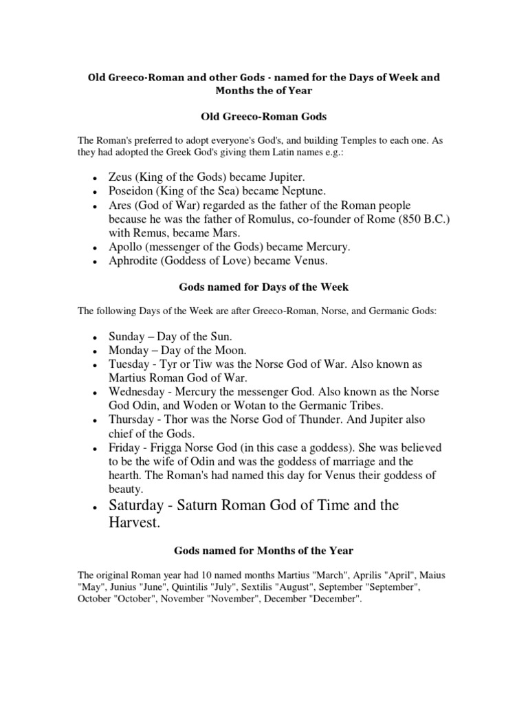 Gods Names For Days, Week and Months, Planets | PDF | Deities | Odin