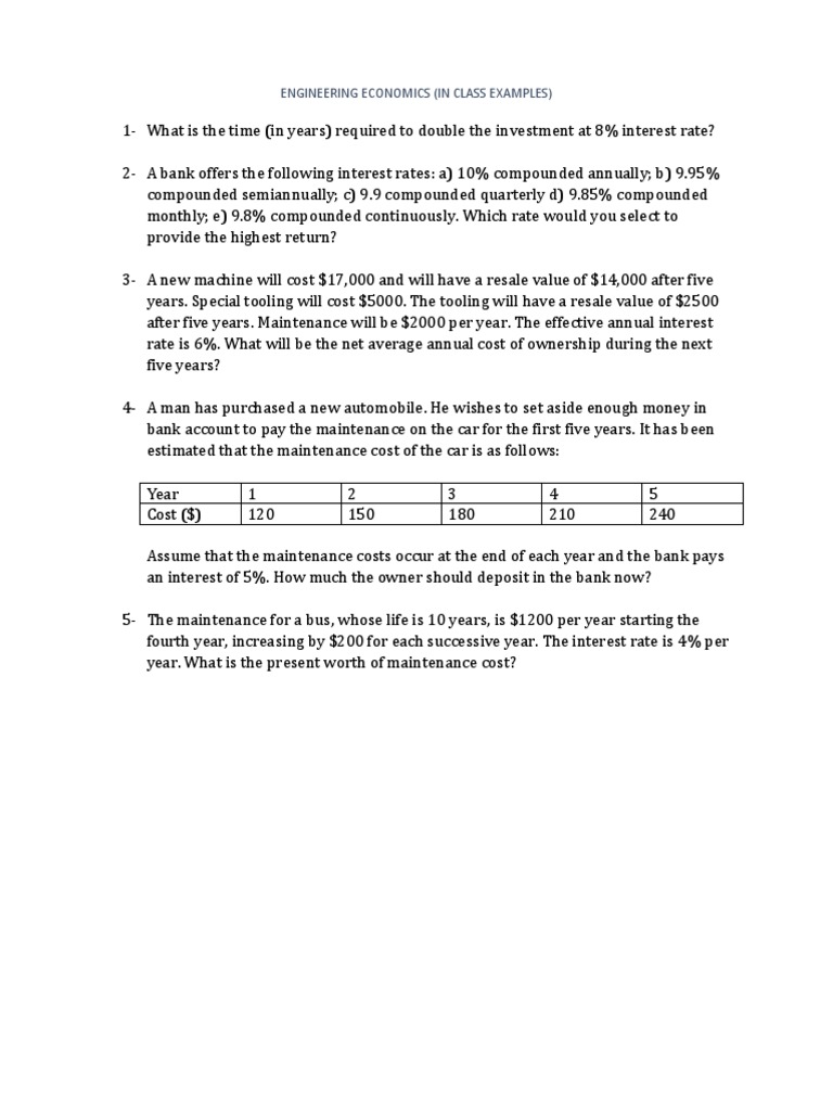 Engineering Economics Class Problems | PDF