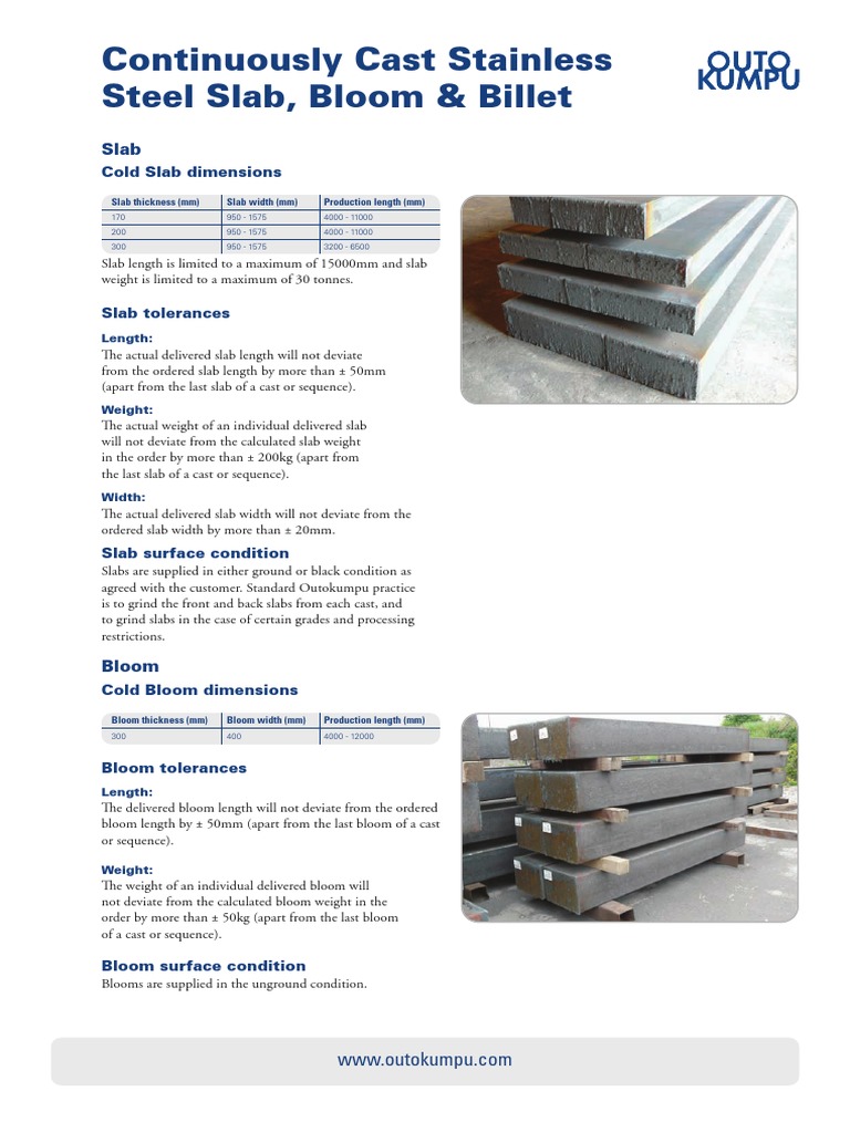 Continuously Cast Stainless Steel Slab, Bloom & Billet | PDF ...