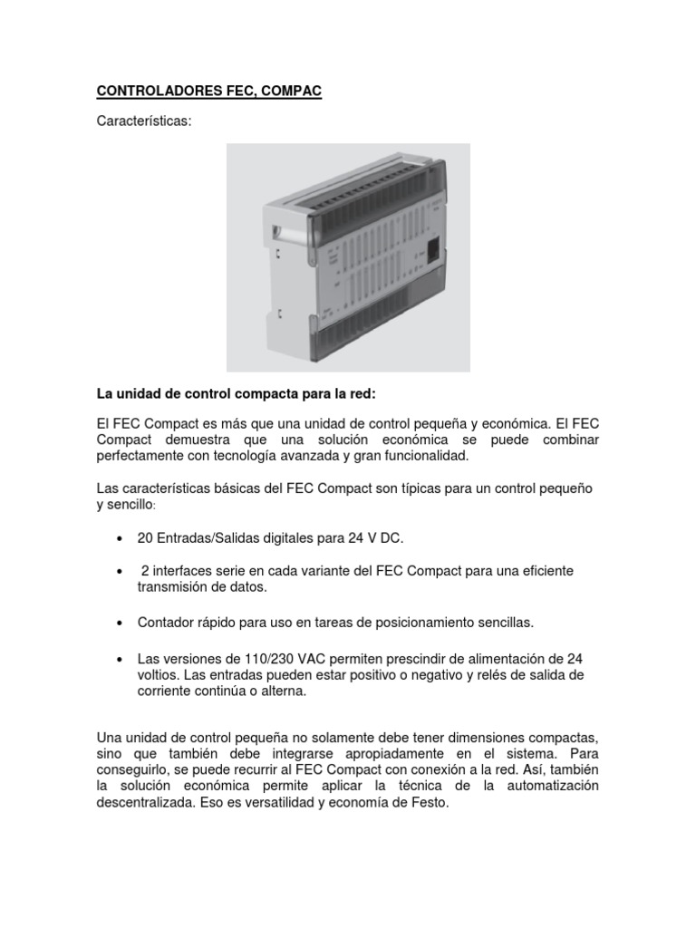 Controlador FEC Compact: Características y Usos | PDF | Relé | Ethernet