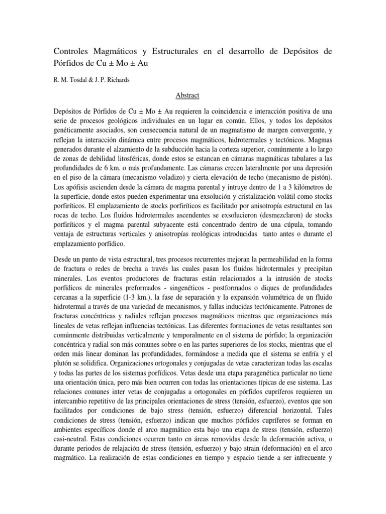Controles en Depósitos de Pórfidos Cu-Au | PDF | Magma | Minerales