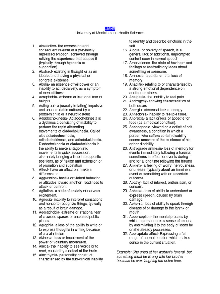 Behavioral Terms and Defintions | PDF | Thought | Mental Disorder