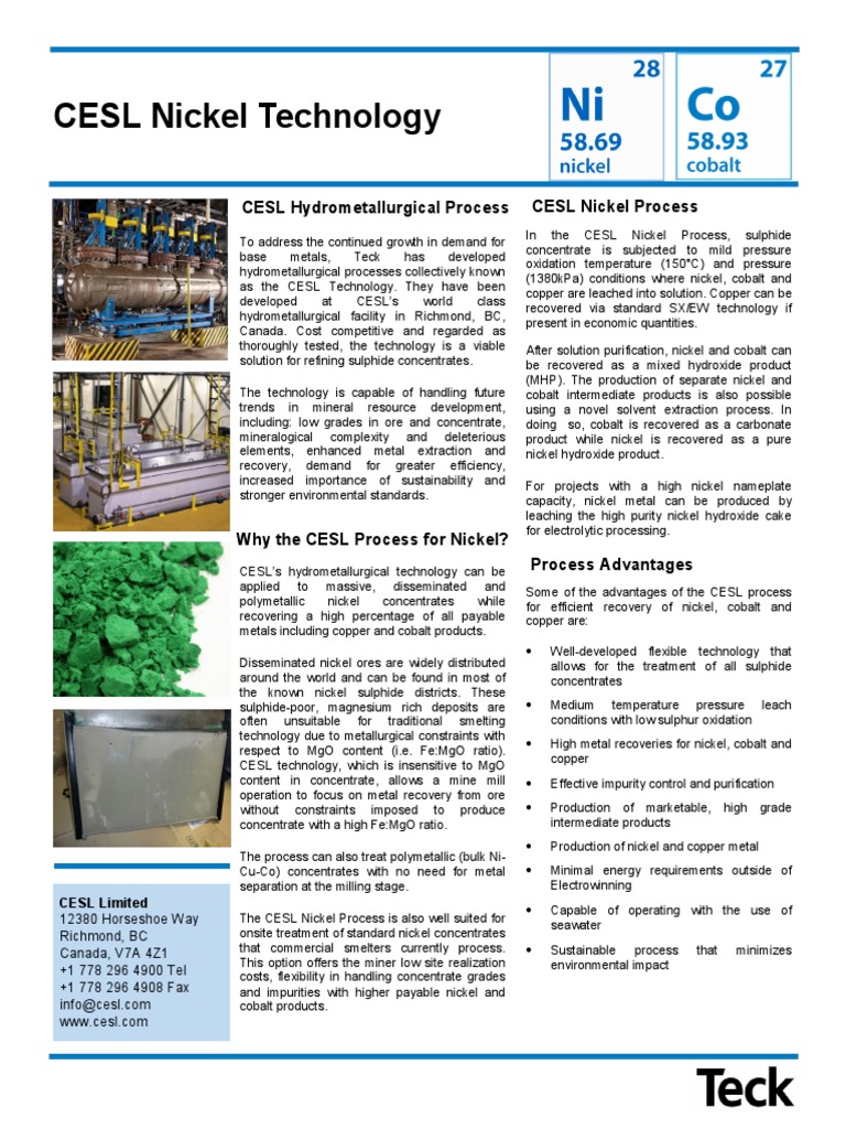 CESL Nickel Process | PDF | Nickel | Cobalt