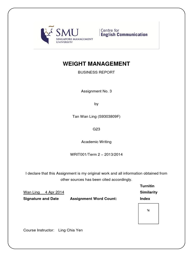 Weight Management Business Report: Internal Company Report on ...