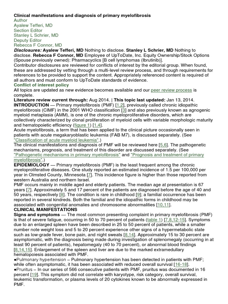 Clinical Manifestations and Diagnosis of Primary Myelofibrosis | PDF ...