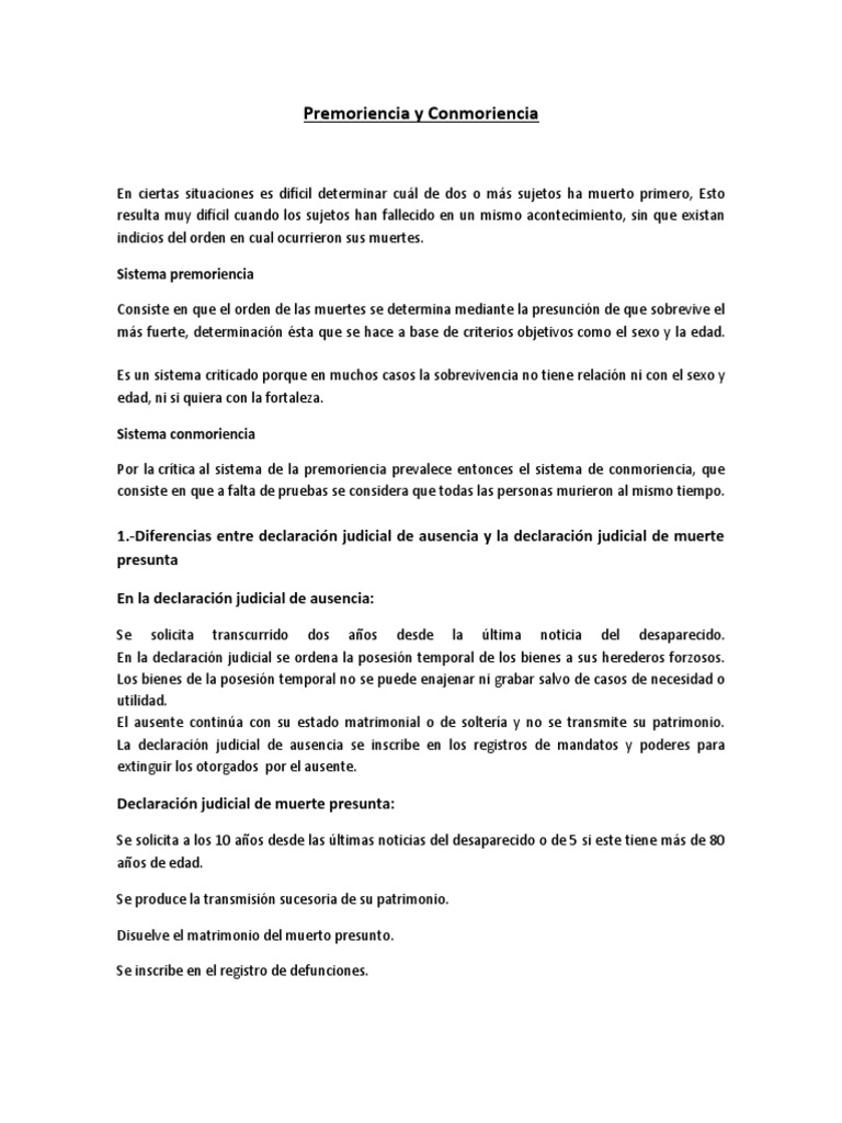Premoriencia y Conmoriencia | PDF