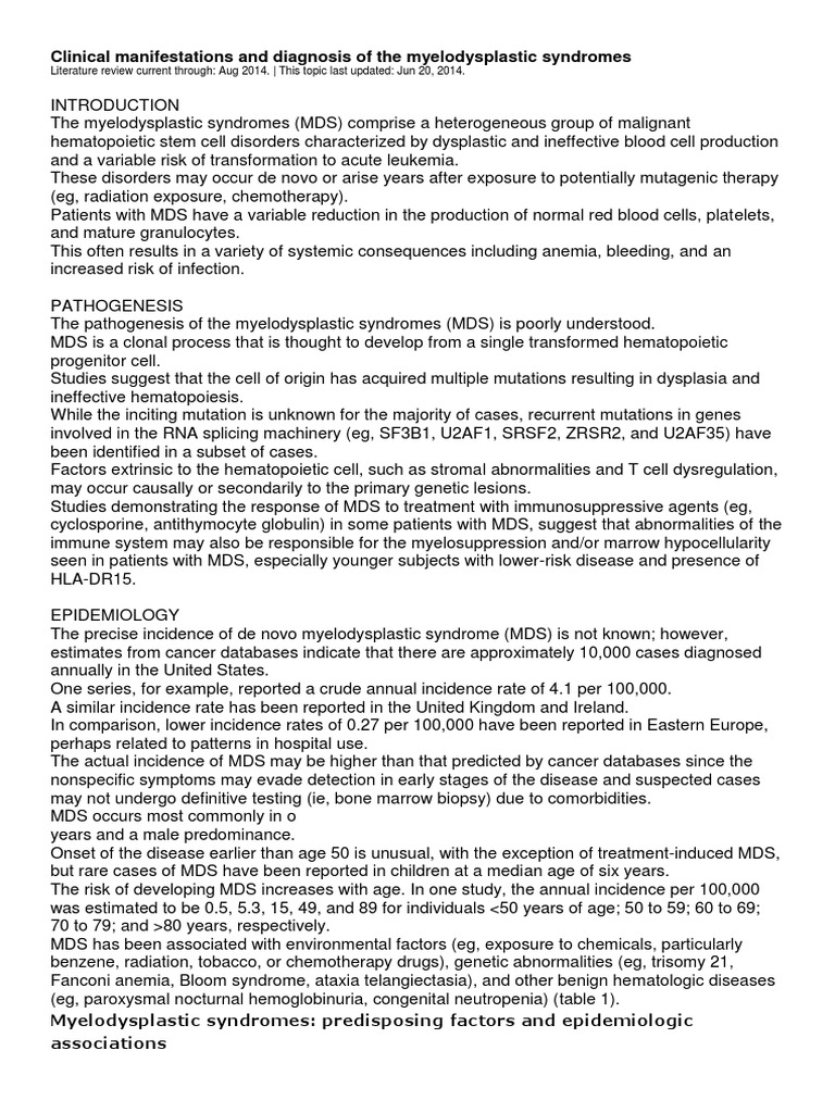 Clinical Manifestations and Diagnosis of The Myelodysplastic Syndromes ...