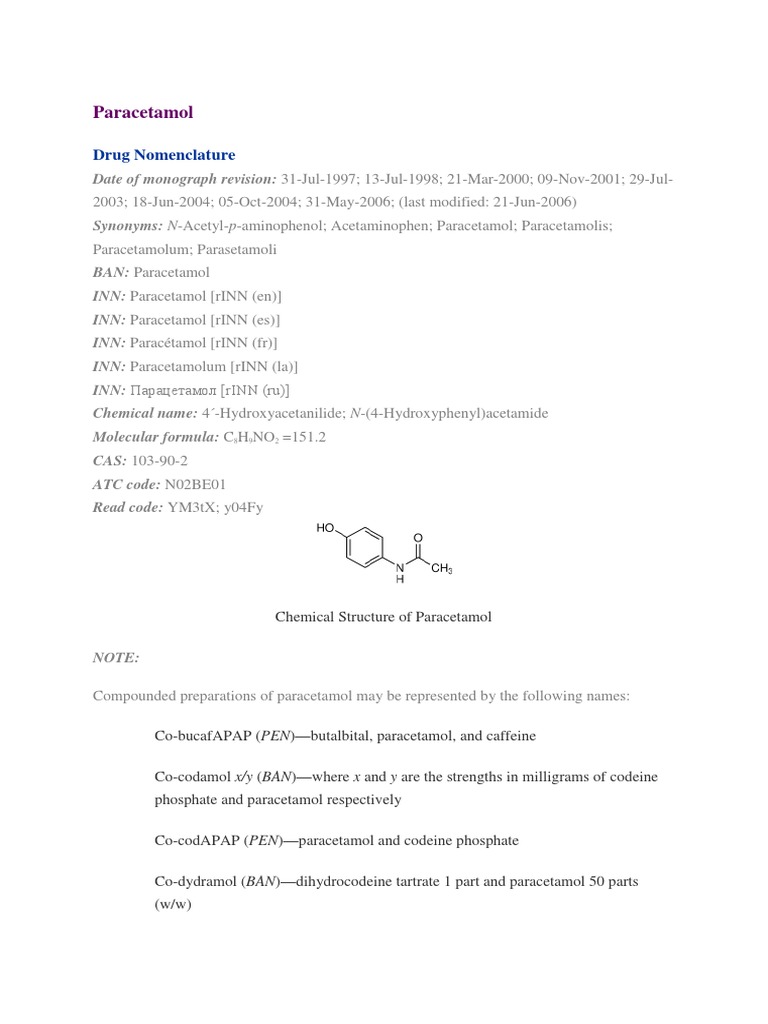 Paracetamol: Drug Nomenclature | PDF | Ethanol | Glycerol
