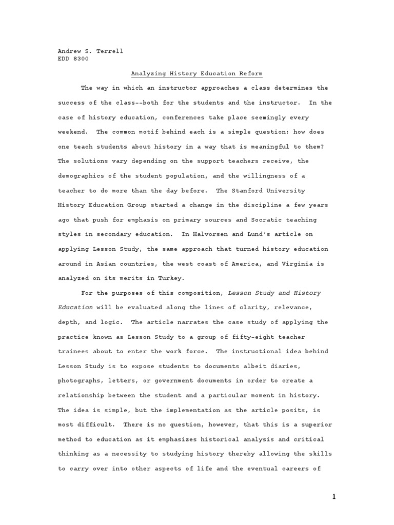 Analyzing History Education Reform | PDF | Curriculum | Standardized Tests