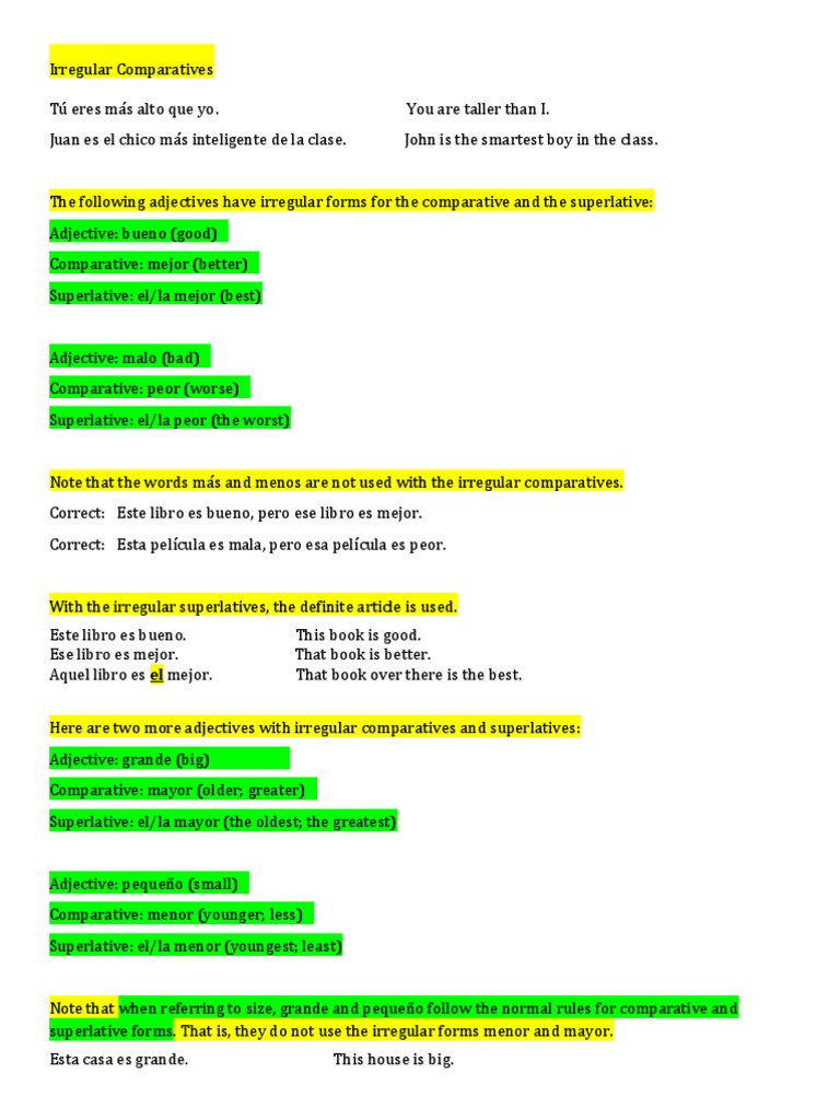 Irregular Comparatives Guide | PDF | Adjective | Syntax