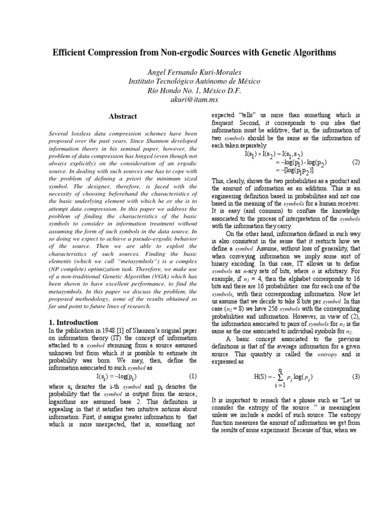 Efficient Compression From Non-Ergodic Sources With Genetic Algorithms | PDF | Data Compression ...