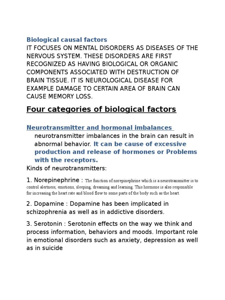 Biological Factors in Mental Disorders | PDF | Hypothalamus | Hormone