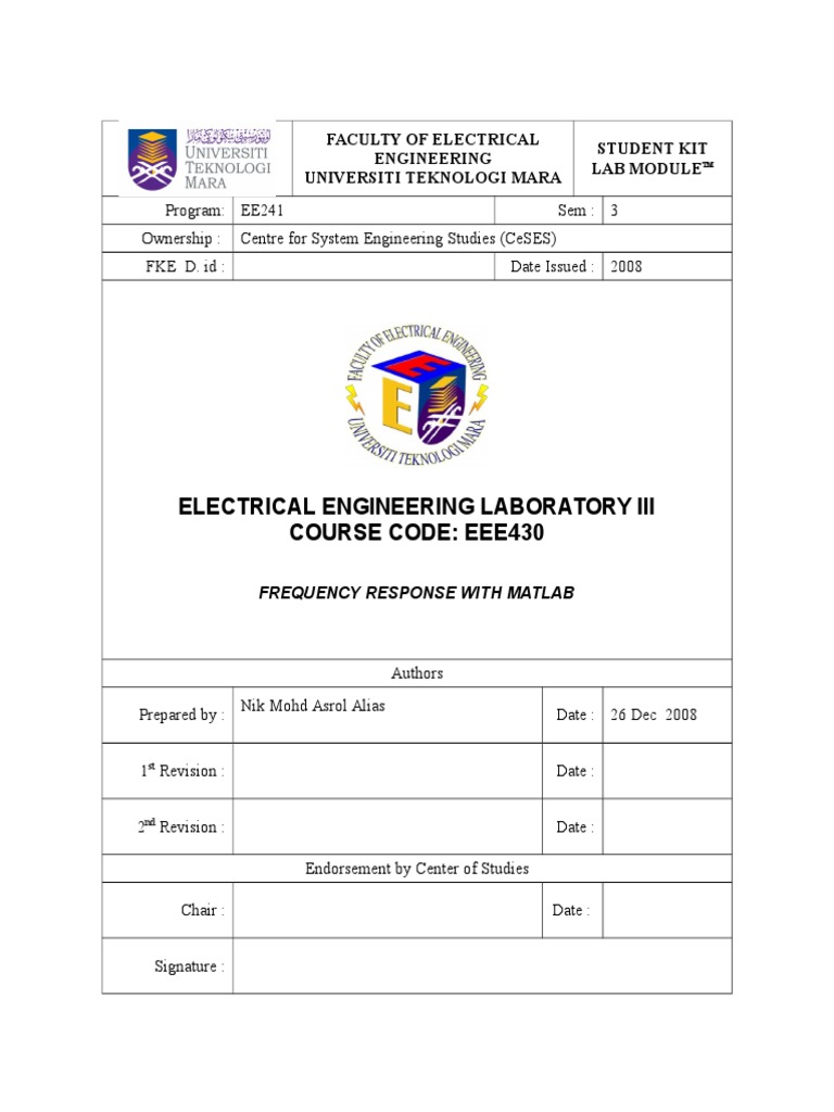 C1 Frequency Response and MATLAB (Student Kit) | PDF | Systems Theory ...