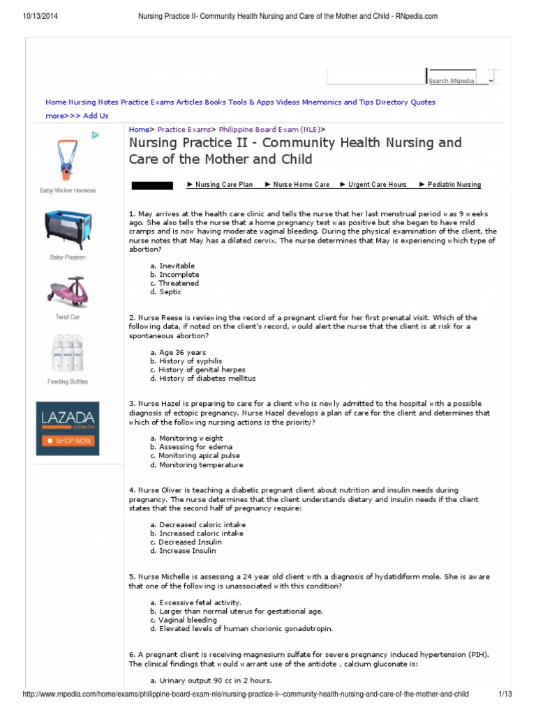 Nursing Practice II - Community Health Nursing and Care of The Mother ...