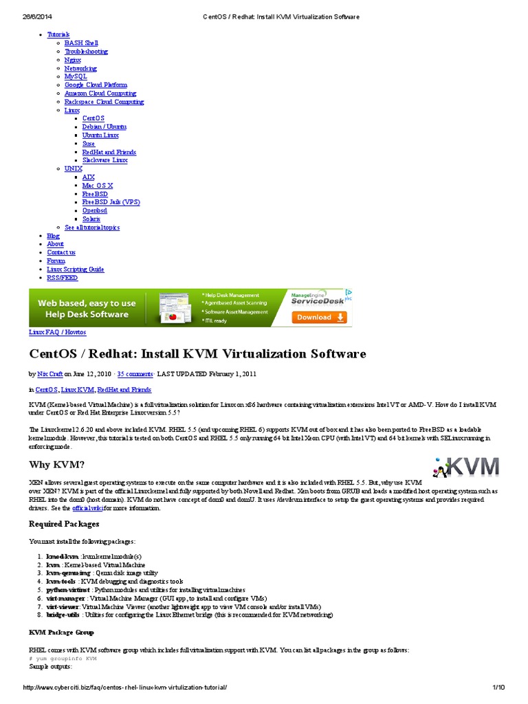 CentOS - Redhat - Install KVM Virtualization Software PDF | PDF | Operating System | Virtual Machine