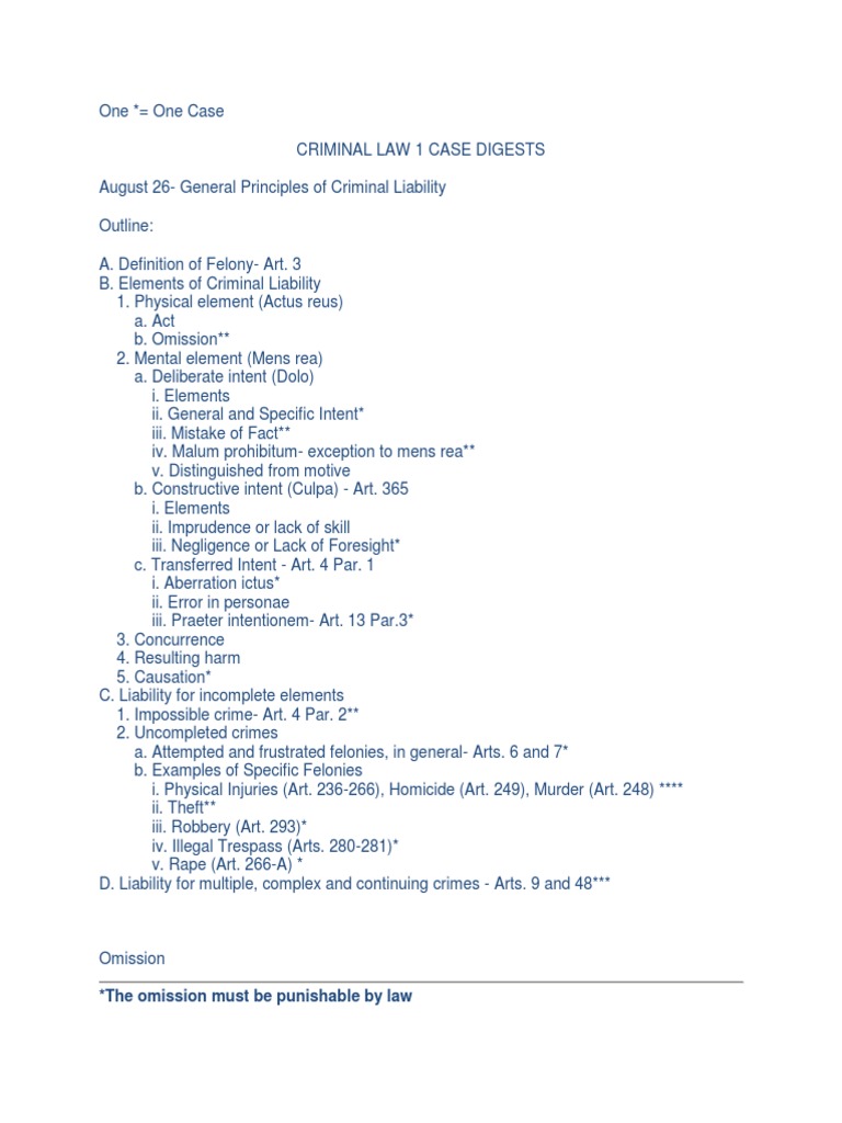 Criminal Law Case Summaries | PDF | Mens Rea | Murder